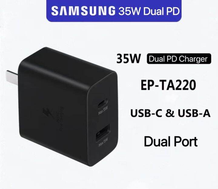Samsung 35W PD Super Charger Dual Port Adapter Type-C USB-C USB-A Data ...