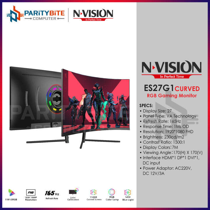 NVISION 165HZ 27 inch Curved Monitor PC Desktop Computer Monitor 1MS ...