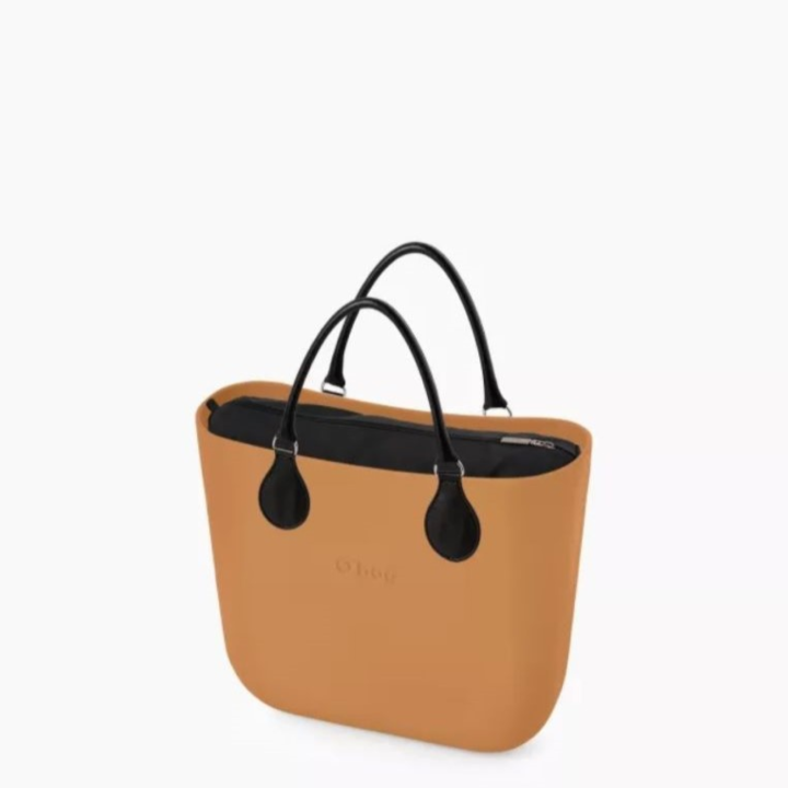 Obag mini Biscuit with Black canvas inner and short Black smooth ...