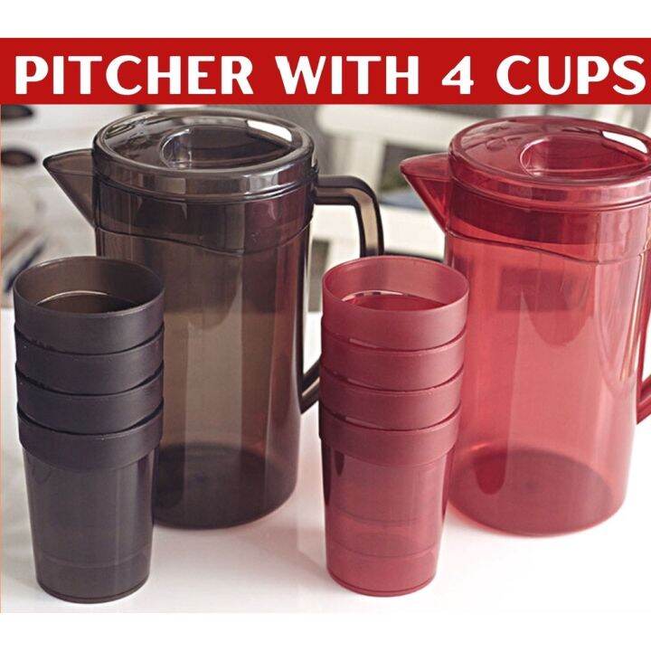 Water Pitcher Set with Free 4 Cups Juice Container Jugs Pitsel Baso ...