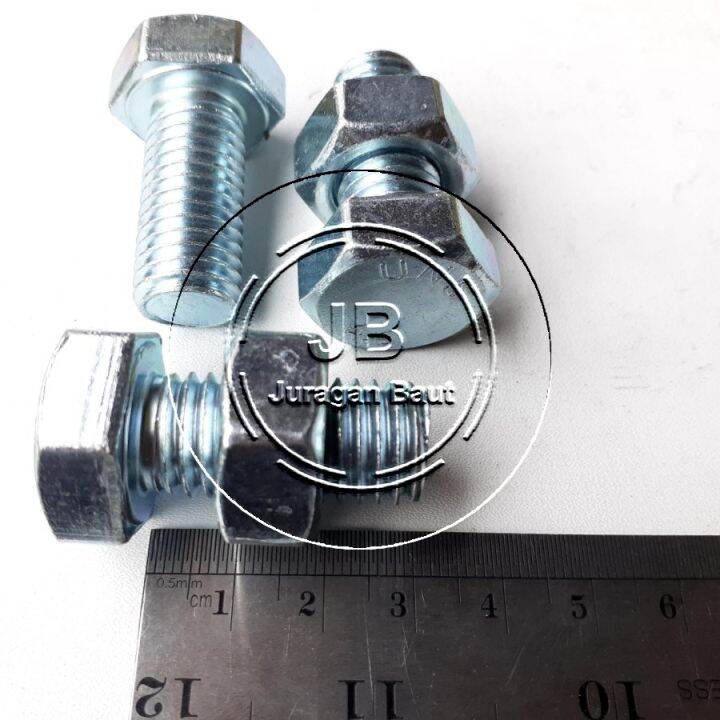 100 BUAH BAUT MUR M14 X 30 PANJANG 3CM 3 CM KUNCI 22 30MM MM PUTIH BAUD BMP M14X30 DIAMETER DRAT ...