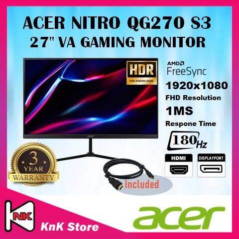 ACER NITRO QG270 S3 27" VA FLAT GAMING MONITOR 180Hz / 1ms / 1920 x1080 ...