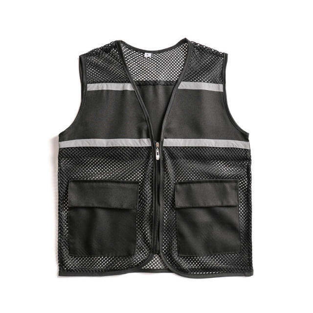 Breathable Multi Pocket Zipper Mesh Vests Security Men Woman Reflective ...