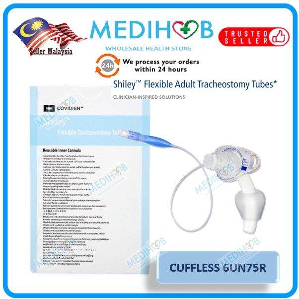 COVIDIEN Shiley Adult Flexible Tracheostomy Tube Cuffless 6UN75R/6CN75R ...
