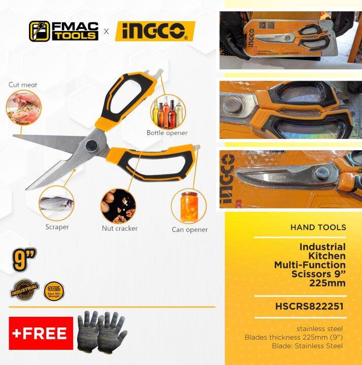 INGCO Industrial Kitchen Multi-Function Scissors 225mm 9" HSCRS822251 ...