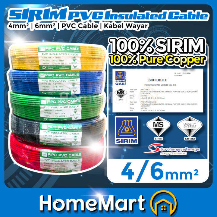 (SIRIM Kabel) PVC Insulated Cable 4mm / 6mm | Kabel Wayar Elektrik ...