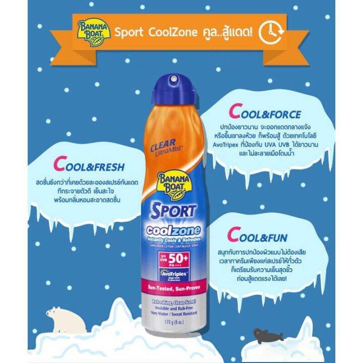 Banana Boat Sport Cool Zone UltraMist Clear Sunscreen Spray SPF50 PA+++ 170 ml สเปรย์กันแดดสูตร ...