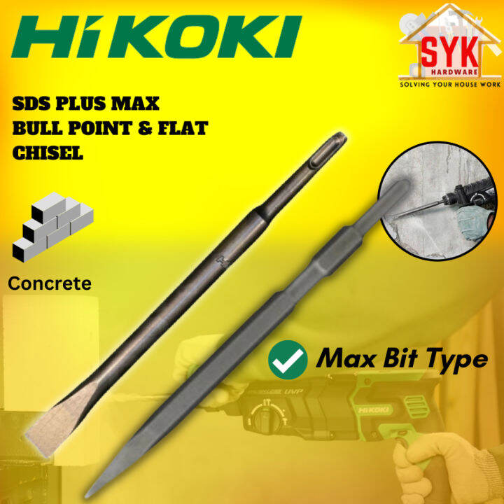 SYK Hikoki SDS Max Bull Point Flat Chisel Max Bit Type Concrete Breaker ...
