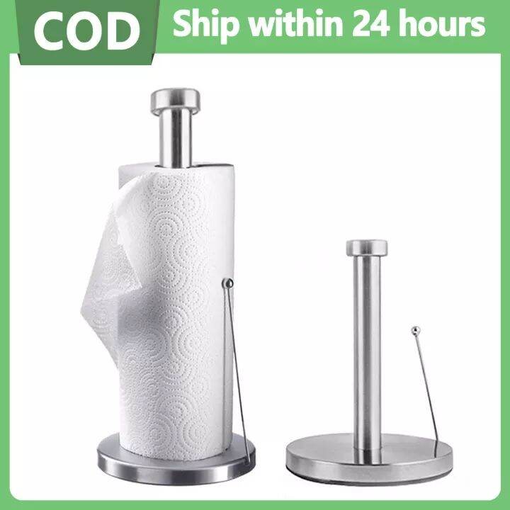 Stainless Steel Paper Towel Holder One-Handed Tear Standing Tissue ...