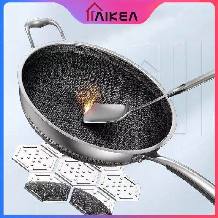 Non stick frying pan stainless steel Honeycomb Wok frying pan 32cm induction pan non stick pan ...