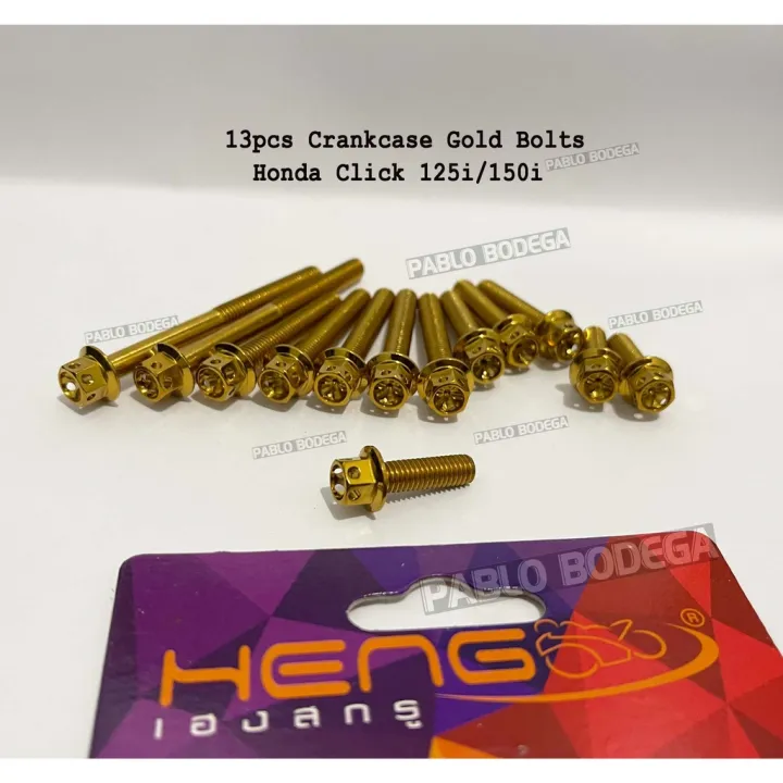 ;D(HONDA CLICK 125I / 150I ORIGINAL HENG GOLD BOLTS FOR CRANKCASE 13PCS ...