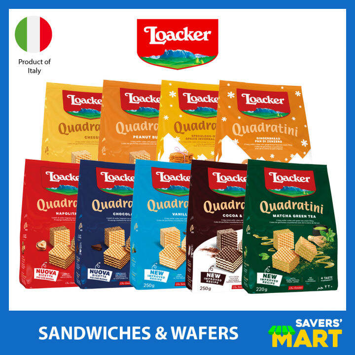 Loacker Quadratini Wafers 250g (Chocolate,Hazelnut,Cocoa,Matcha,Cheese ...
