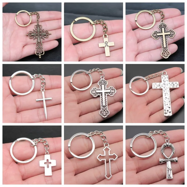 keychain Metal Big Cross Key Chains Ankh Cross Key Rings Religious Door ...