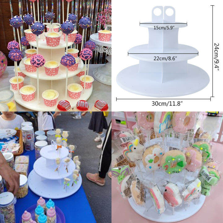 3 Tiers Plastic White Cake Pop & Cupcake Stand Lollipop Cake Display ...