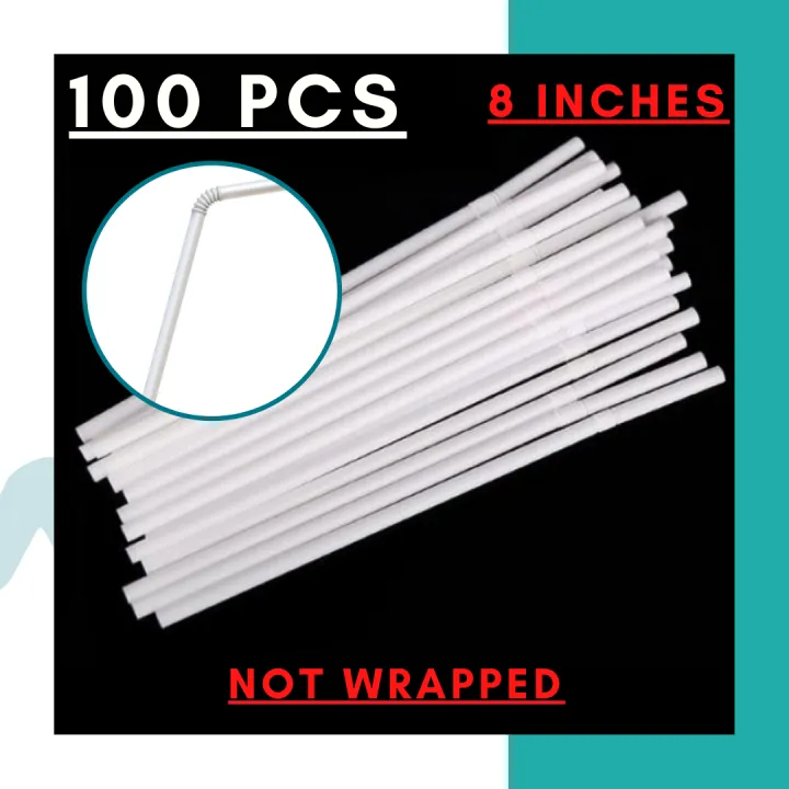 8 INCHES WHITE Bendable Straw (100PCS) white Bending straw Flexible ...