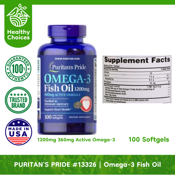 PURITAN'S PRIDE #13326 | EXP: 6/2024 | Omega-3 Fish Oil 1200mg, 100 Rapid Release Softgels ...