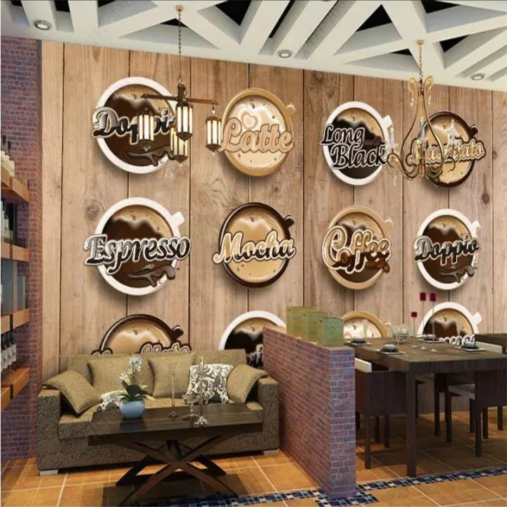 Self adhesive Custom Retro Coffee Theme Background 3d wallpaper ...
