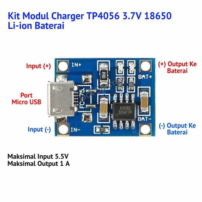 Kit Modul TP4056 Charger Baterai 18650 batre li ion baterai hp ...