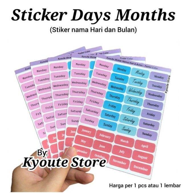 Sticker Sheet Nama-Nama Hari dan Bulan Kyoute Days Months English A6 ...