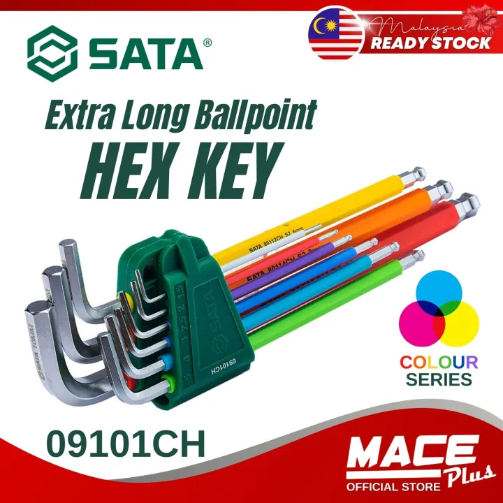 SATA 09101CH Colour Series 9pcs Extra Long Antislip Ball Point Hex Key ...