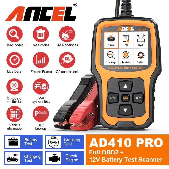 ANCEL AD410 PRO Code Reader + Battery Test Check Engine With Full OBD2 ...