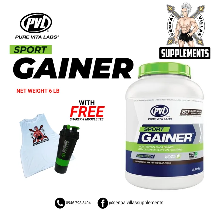 PVL SPORT GAINER 6 LBS WITH FREE SPIDER SHAKER AND MUSCLE TEE EXP. SEPT ...