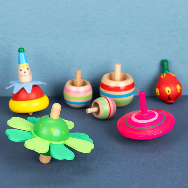 Original Wooden Children's Small Spinning Top Sets of Toys Traditional ...