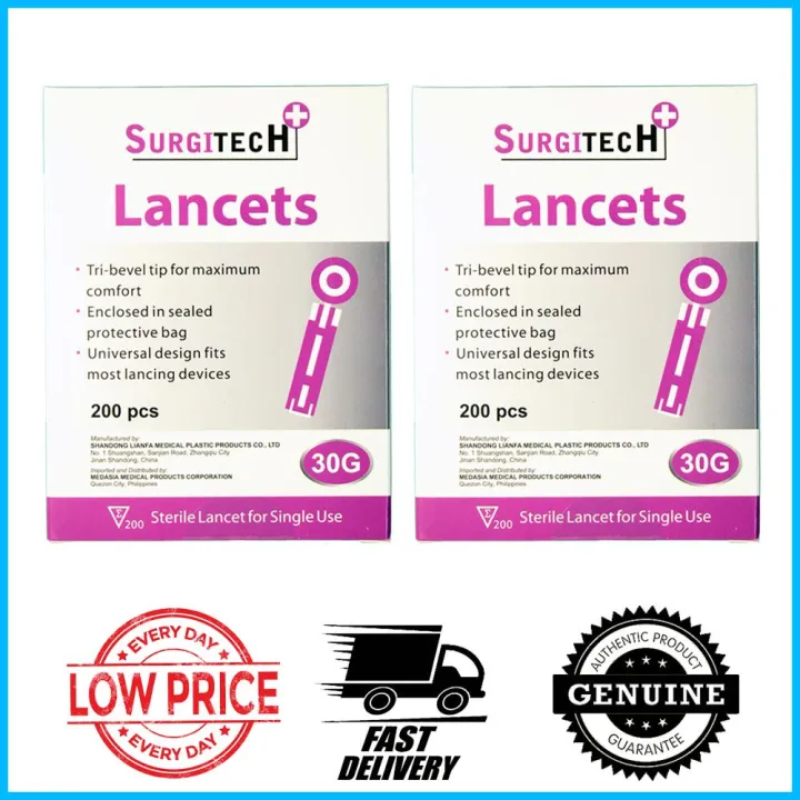 Surgitech Universal Lancet x2 Boxes (400 pcs.) for Lancing Device ...
