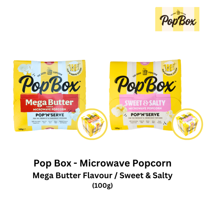 Pop Box Microwave Popcorn - Mega Butter Flavour / Sweet & Salty (100g ...