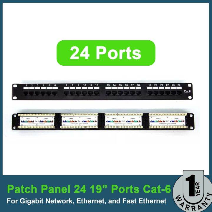 Patch Panel 24 Ports│19inches│Cat6│For Gigabit Network, Ethernet, and ...