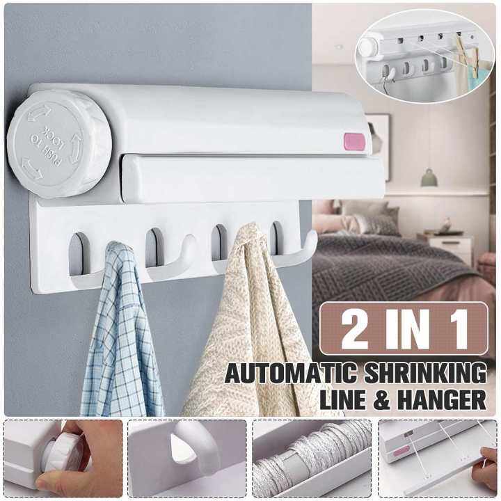 4 Lines Rope Roll Up Clothes Line Washing Retractable Clothes Airer ...