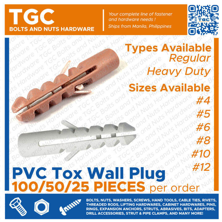 TGC 100/50/25PCS Tox Wall Plug 4 5 6 8 10 PVC Tox Wall Anchor Plug ...