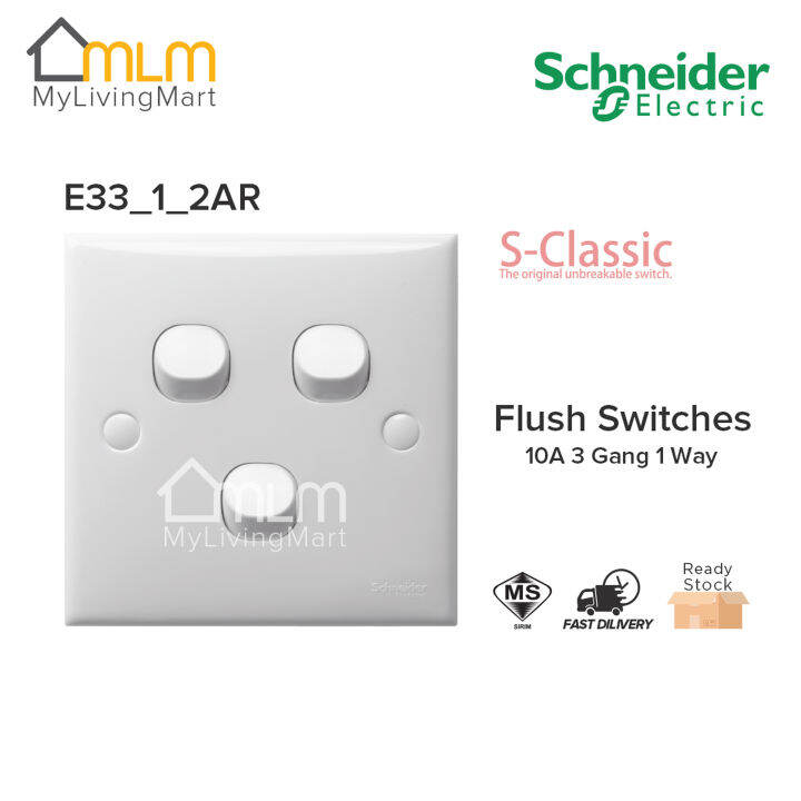 Schneider S-Classic Clipsal Flush Switch 10A 3 Gang 1 Way White SIRIM ...