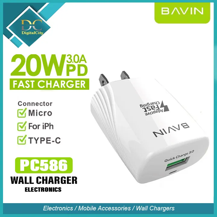 DIGITAL BAVIN PC586 QC3.0 Fast Charger Max Qualcomm USB Wall Charger ...