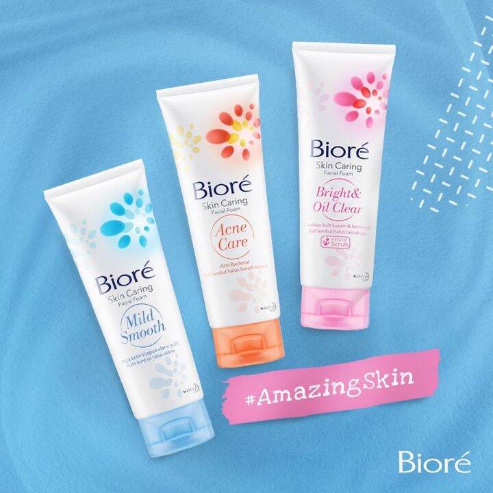 BIORE Skin Caring Facial Foam 100gr - Acne Care | Mild Smooth | Bright ...