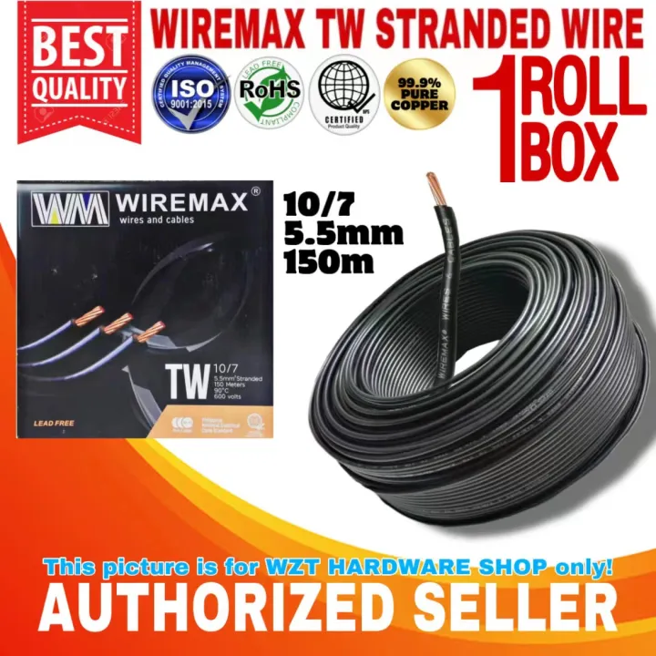 WIREMAX TW STRANDED WIRE 99.9％ COPPER WIRE 10/7 5.5mm 150 METERS (1ROLL ...