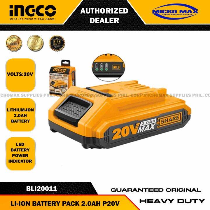INGCO LI-ION BATTERY PACK 2.0Ah P20V (FBLI20011) | Lazada PH
