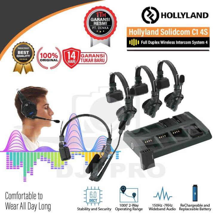 Hollyland Solidcom C1 4S Full Duplex Wireless Intercom System 4 Headset ...