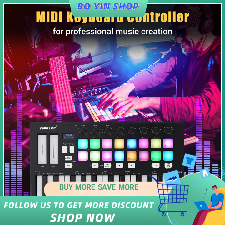WORLDE Orca mini25 Portable 25-Key USB MIDI Keyboard Controller with 16 ...