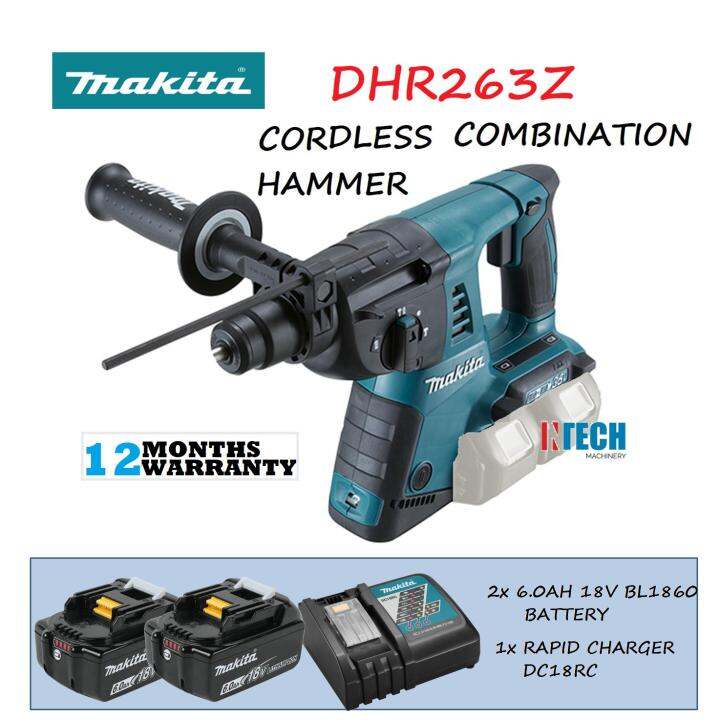 MAKITA DHR263Z CORDLESS COMBINATION HAMMER C/W 2x6.0AH BATTERY(BL1860B ...