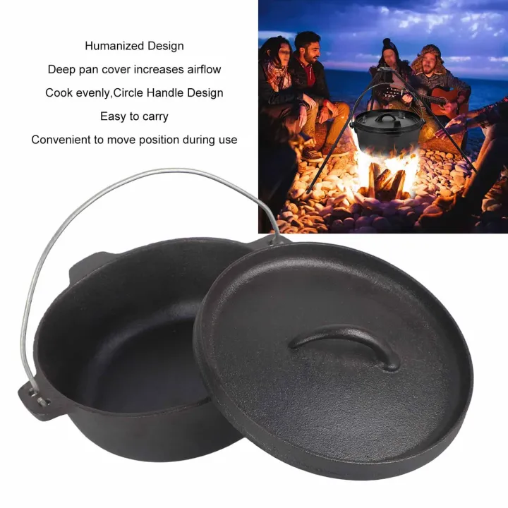 Camping Pot Cast Iron Pre Seasoned Prevent Stick Outdoor Cooking Pot ...