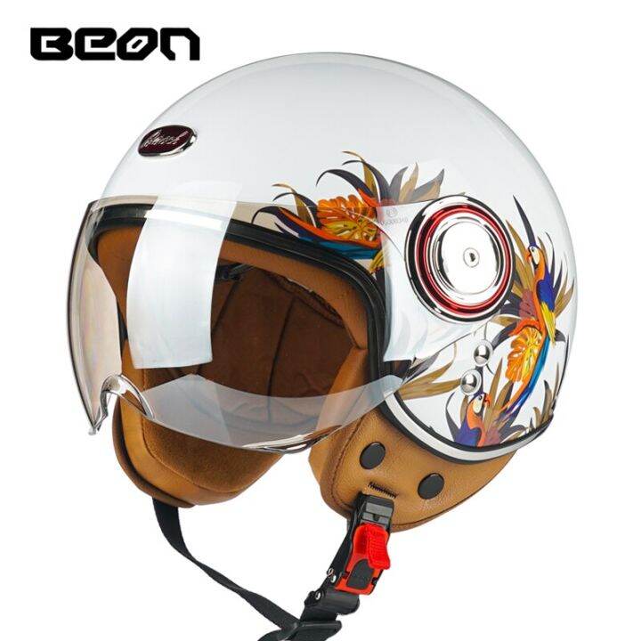 BEON Vintage Motorcycle Helmet Chopper 3/4 Open Face Moto Helmet Moto ...