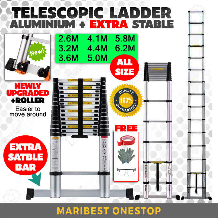 Aluminium Telescopic Ladder Heavy Duty Foldable Ladder Tangga Lipat Aluminium Single Folding ...