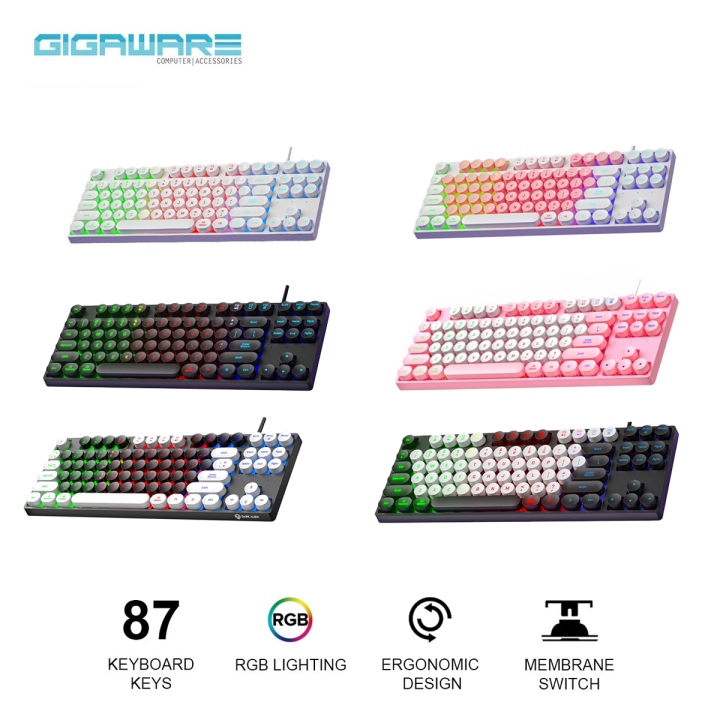 Dark Alien DK100 87 Keys Retro Punk Keyboard RGB LED Suspended Membrane ...