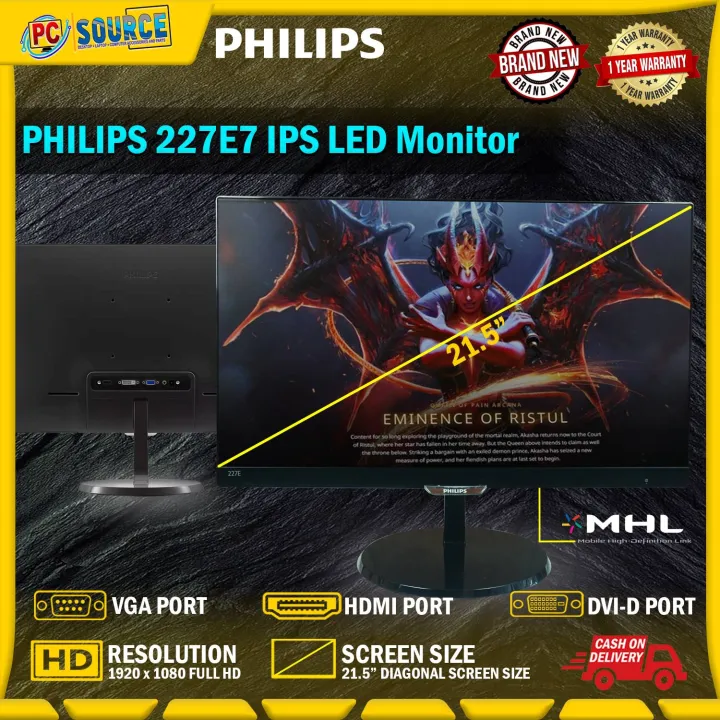 Philips 227E7 22" 21.5" LED Display Full HD Monitor VGA DVI HDMI MHL AH ...