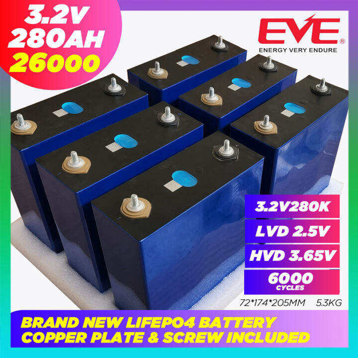 Lifepo4 Battery 4 unit Eve 3.2V 280ah Lf280k Prismatic LiFePO4 Lithium Ion Phosphate Cell ...