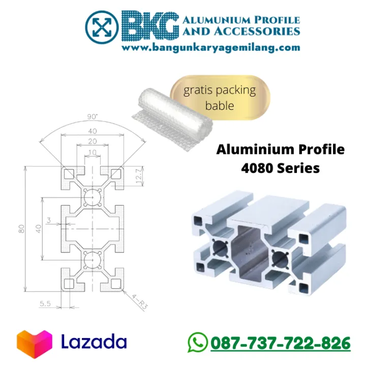 Aluminium profile 4080 extrusion panjang 6000 mm | Lazada Indonesia
