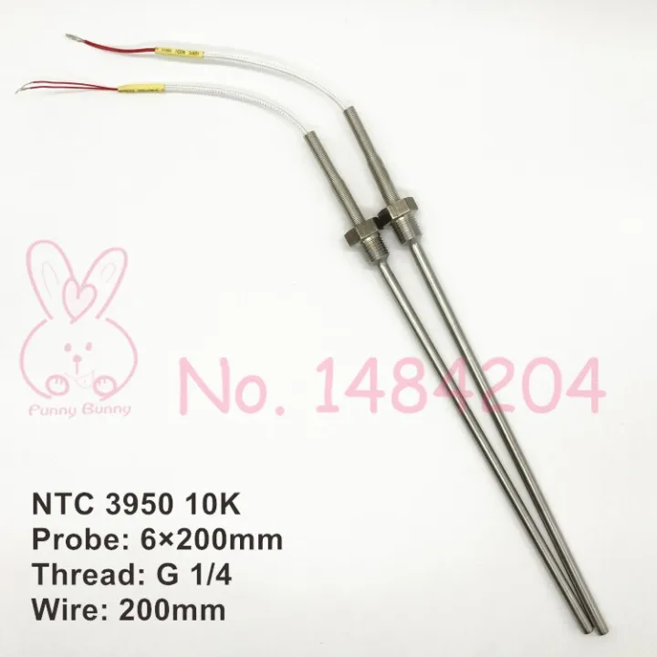 1x NTC 3950 10K เซ็นเซอร์วัดอุณหภูมิเทอร์มิสเตอร์ SUS304 DIA 6มม. 200มม. 100มม. สายวัด200มม. กัน ...