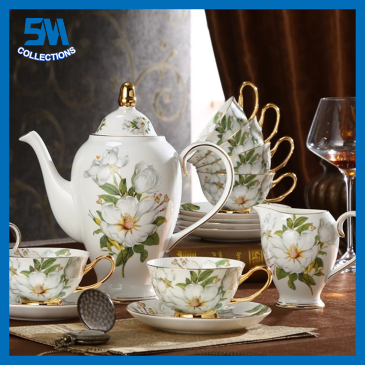 Luxury Floral Porcelain Coffee/Tea Set packed in a suitcase | Lazada PH