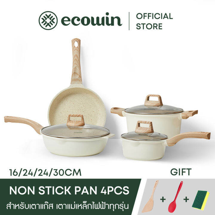 Ecowin ชุดเครื่องครัว 3/4 ชิ้น - ชุดกระทะไม่ติดกระทะ กระทะลึก กระทะ กระทะซอส กระทะทอด หม้อซุป ...